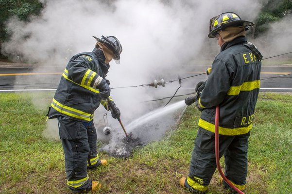 Car Crashes Into Utility Pole In East Hampton Causing Fire - 27 East